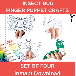 4 Insect Bug Animal Finger Puppet Set Easy Card Colouring Crafts ...