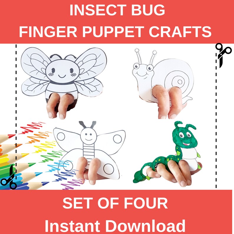 Insect Finger Puppet Set: Printable Colouring Craft (PDF Download) - Etsy