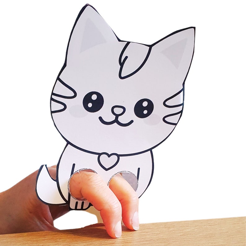 Cat Pet Finger Puppet Easy Paper Card Colouring Coloring Crafts ...