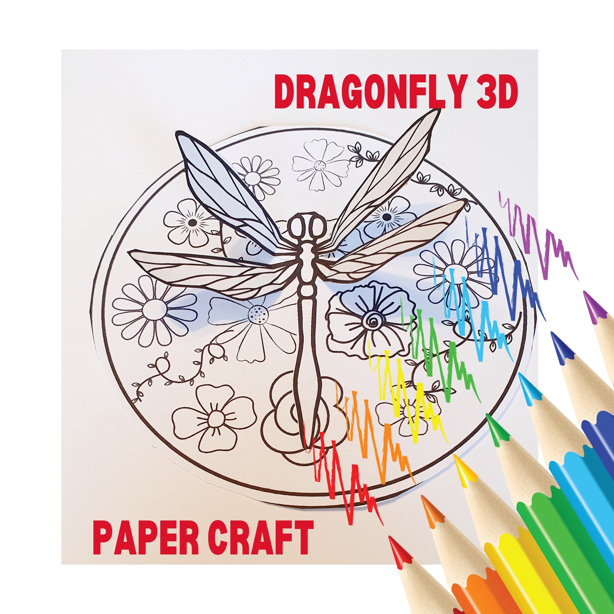 Dragonfly Craft 3D Colouring/coloring Printable Four Templates, Art ...