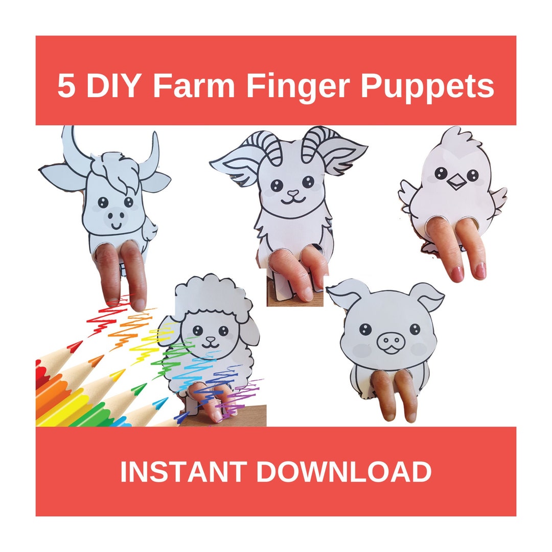 5 DIY Farm Animal Finger Puppet Card Colouring Crafts Kids PDF Toy ...