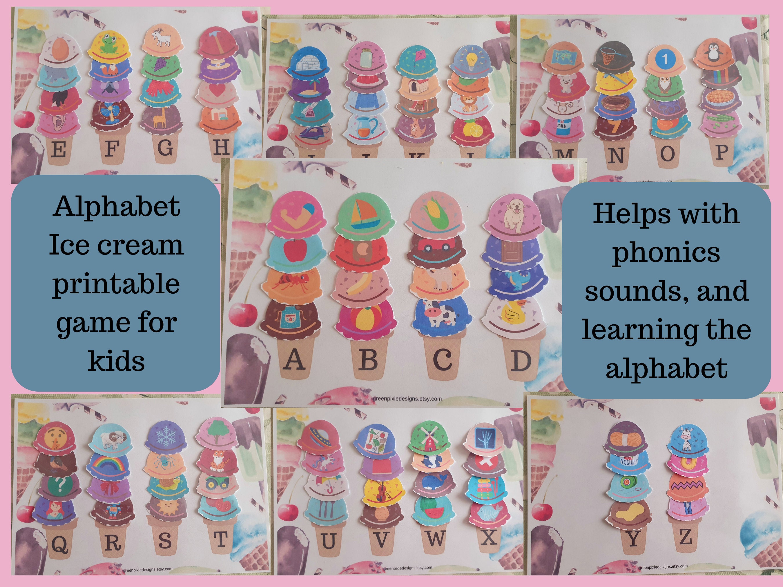 Alphabet Ice Cream Matching Game for Early Years Phonics, Toddlers ...