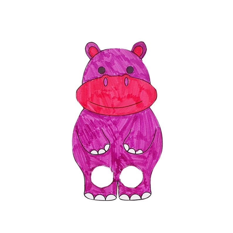 DIY Hippo Safari Jungle Animals Finger Puppet Easy Card Colouring ...