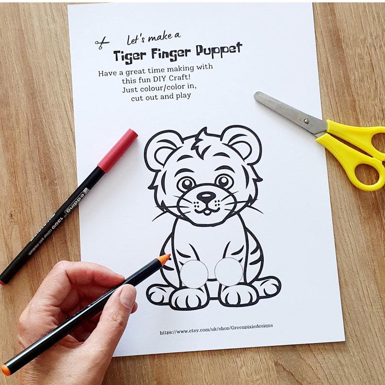DIY Tiger Finger Puppet Craft: Printable Coloring Card Kit (PDF) - Etsy UK