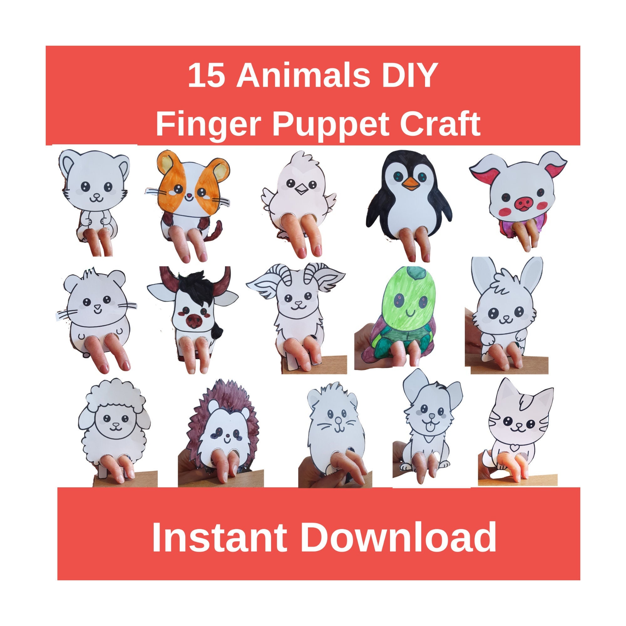 15 DIY Animal Finger Puppet Easy Card Colouring Crafts Printable Kids ...