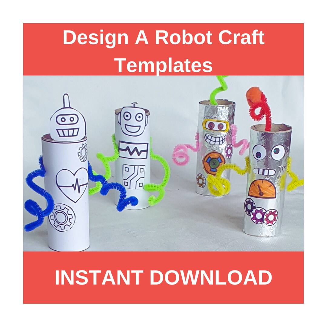 DIY Robot Toilet Roll Craft Templates: Kids Colouring Fun (instant ...