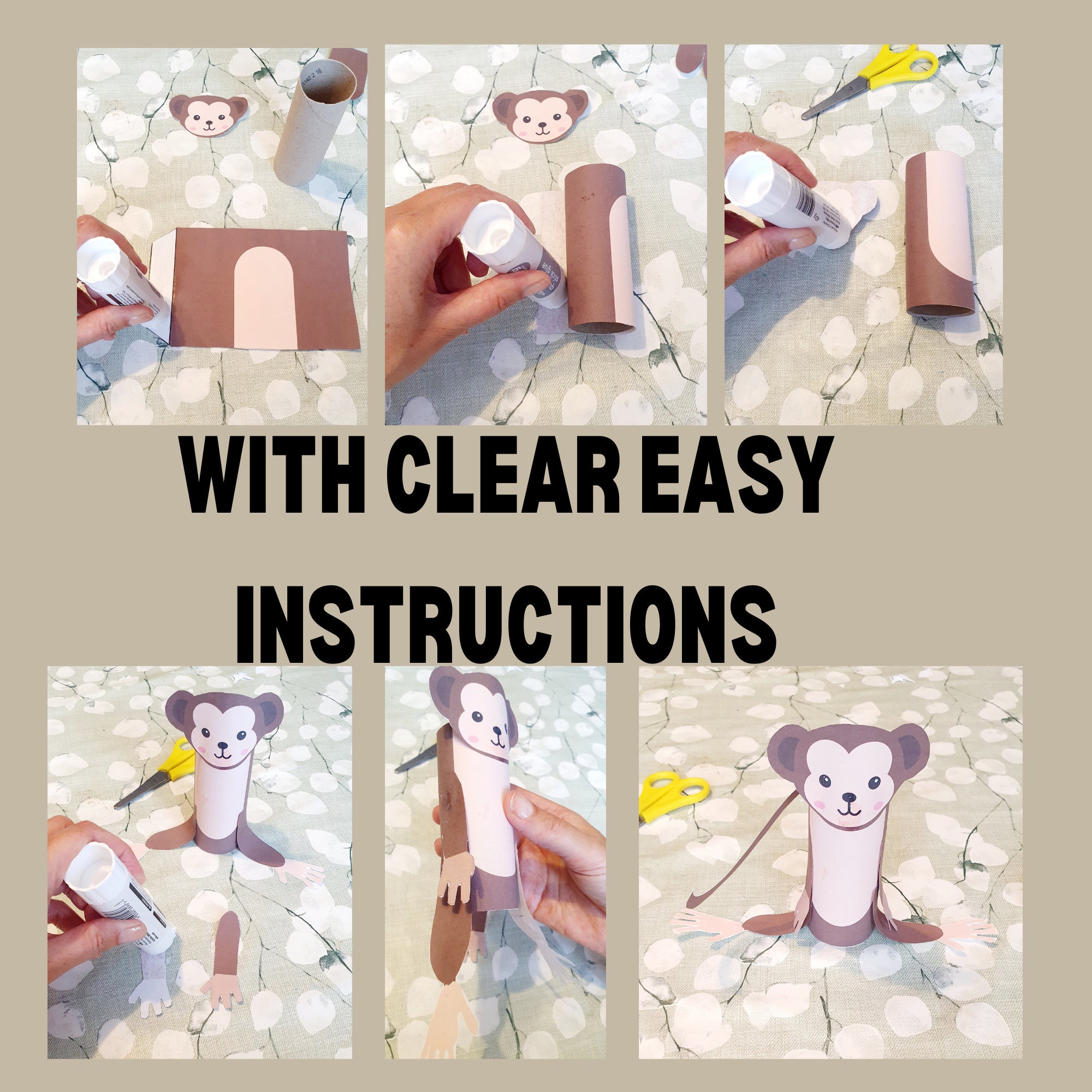 Monkey Toilet Roll Paper Craft Printable Kids Kit PDF Craft, Animals ...