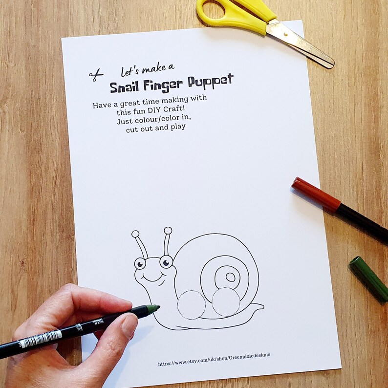 Snail Insect Finger Puppet Easy Paper Card Colouring Crafts Printable ...