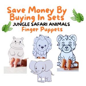 4 Jungle Safari Animal Finger Puppet Set Easy Card Colouring Crafts ...