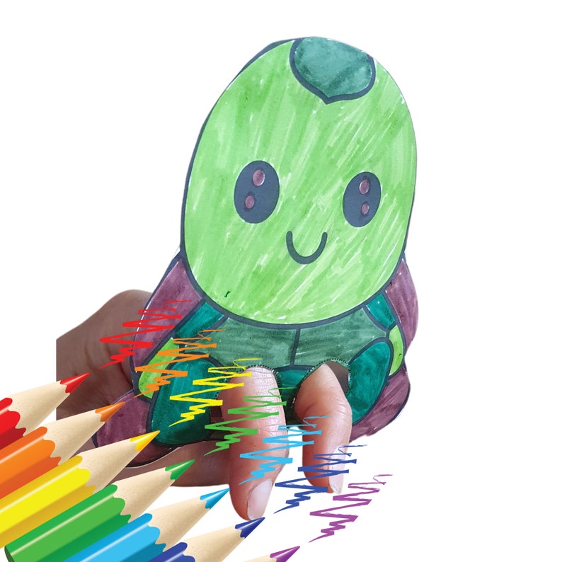 Turtle Finger Puppet Easy Paper Card Colouring Coloring Crafts ...