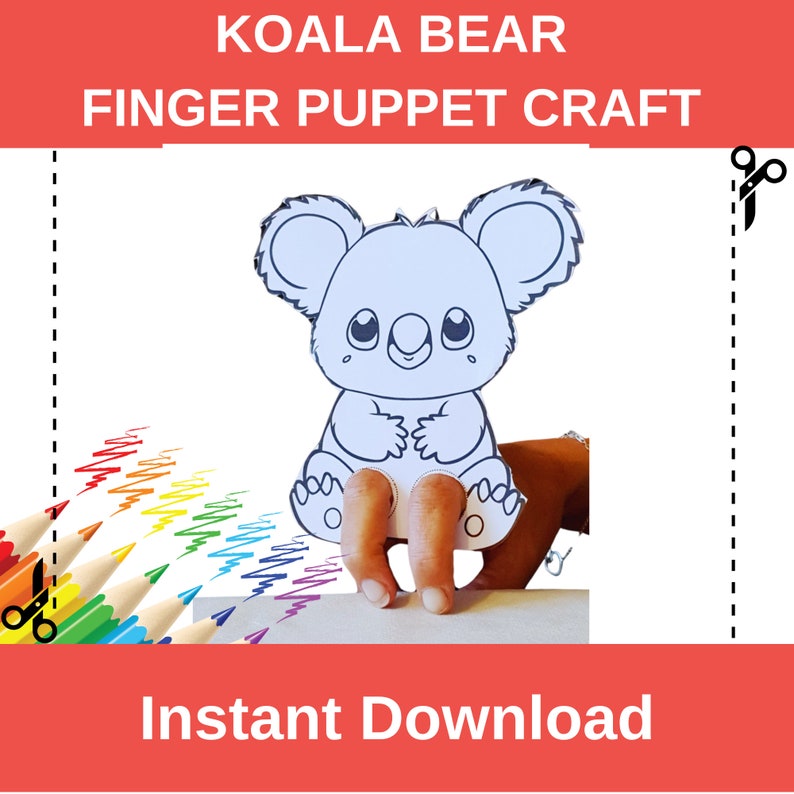 DIY Koala Bear Australia Animals Finger Puppet Easy Card Colouring ...