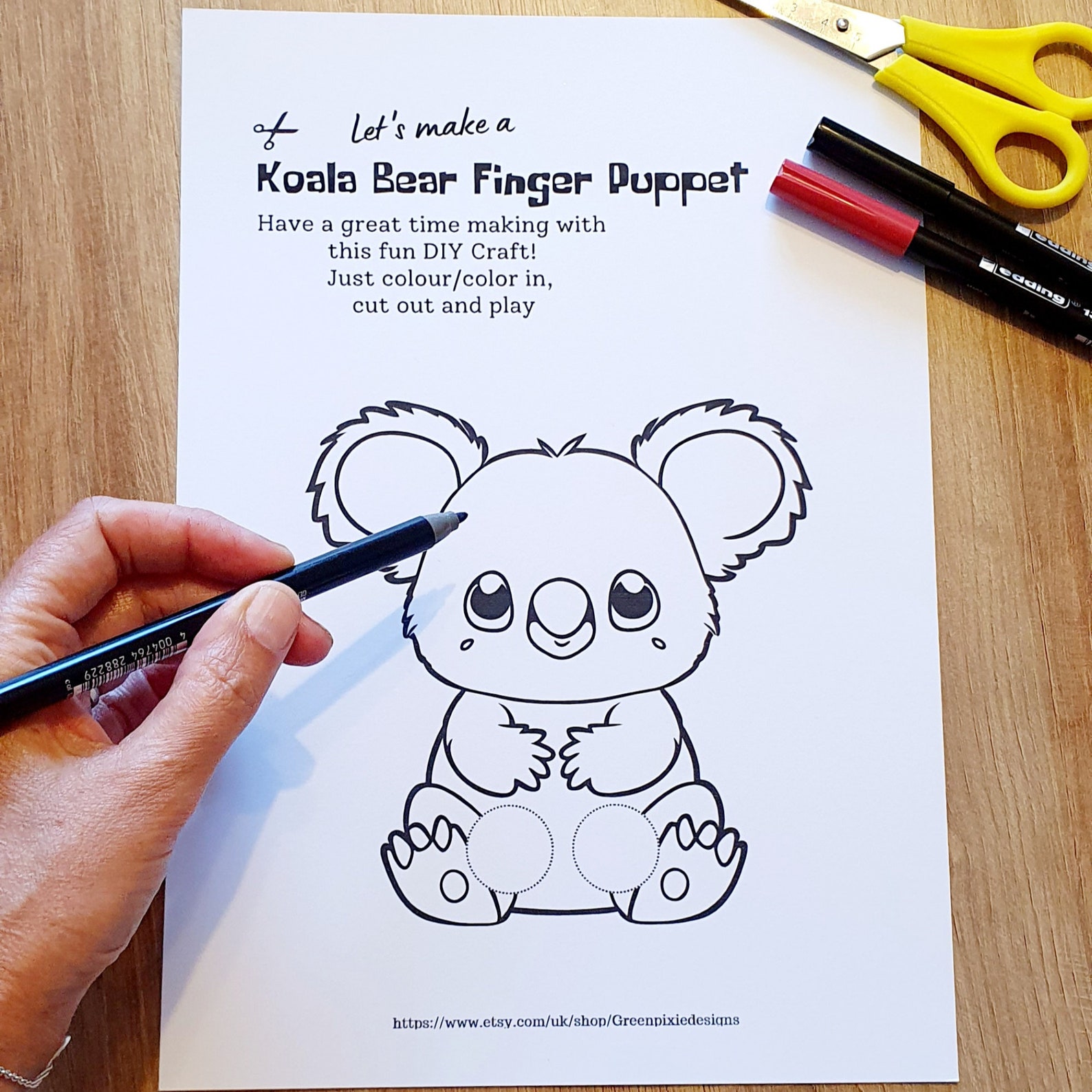 DIY Koala Bear Australia Animals Finger Puppet Easy Card Colouring ...