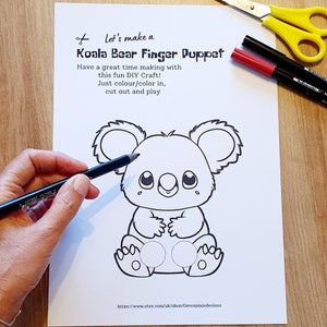 DIY Koala Bear Australia Animals Finger Puppet Easy Card Colouring ...