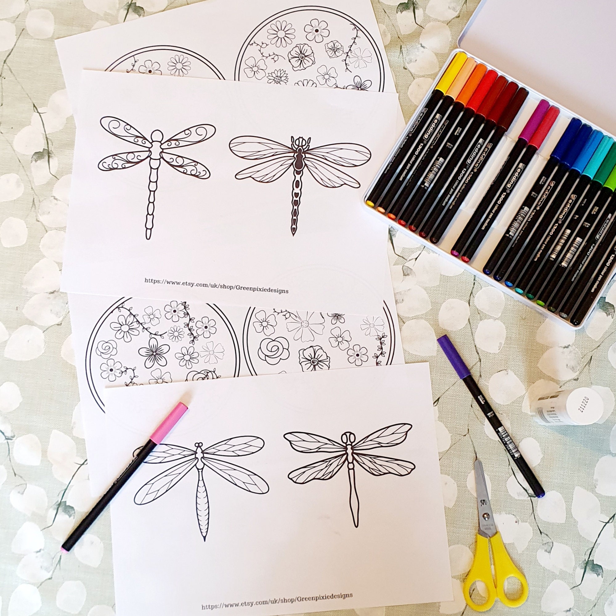 Dragonfly Craft 3D Colouring/coloring Printable Four Templates, Art ...