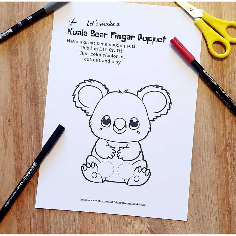 DIY Koala Bear Australia Animals Finger Puppet Easy Card Colouring ...