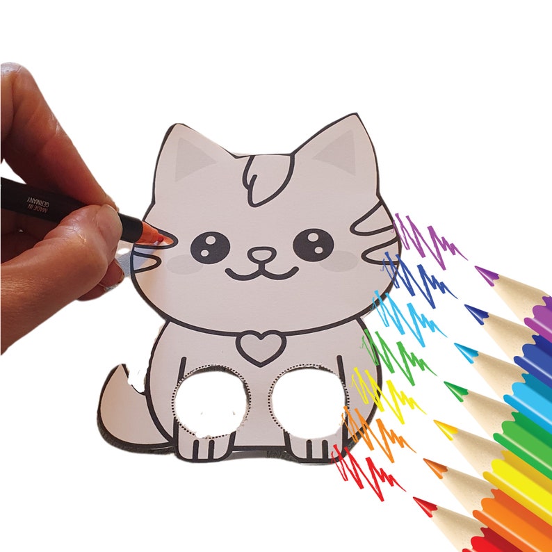 Cat Pet Finger Puppet Easy Paper Card Colouring Coloring Crafts ...