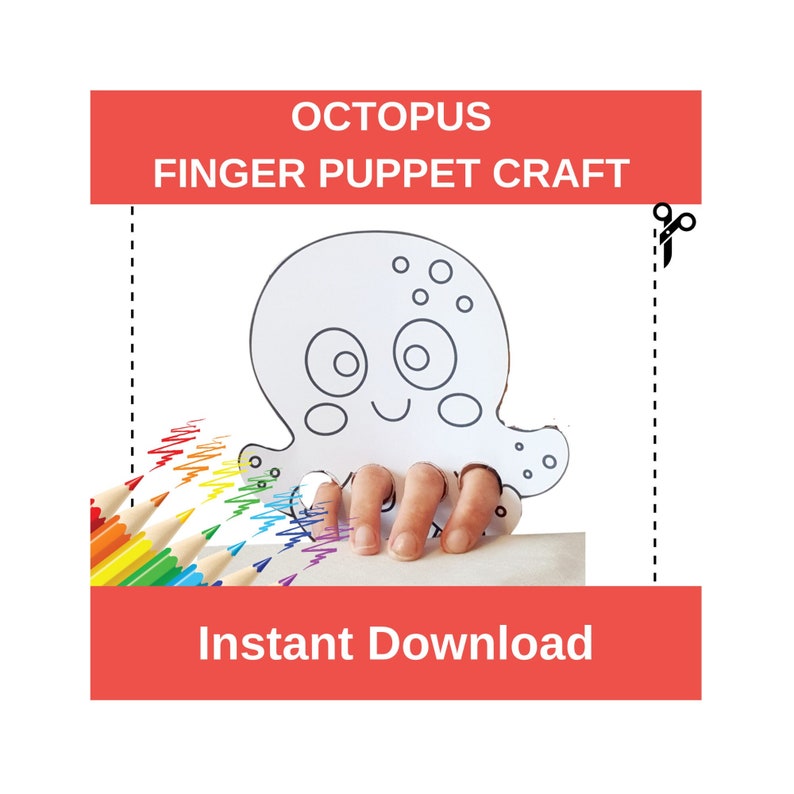 Octopus Sealife Animals Finger Puppet Easy Paper Card Colouring Crafts ...