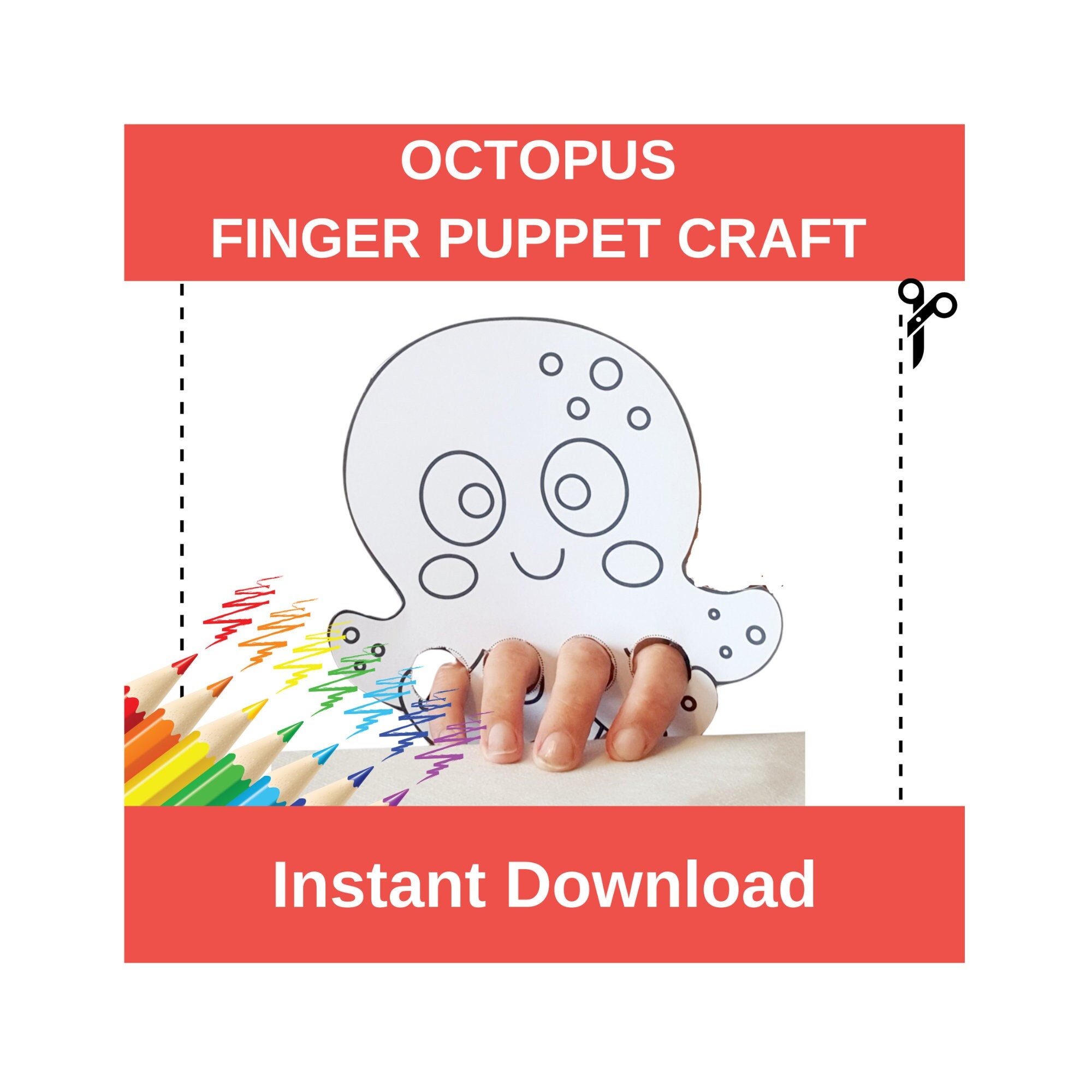 Octopus Sealife Animals Finger Puppet Easy Paper Card Colouring Crafts ...