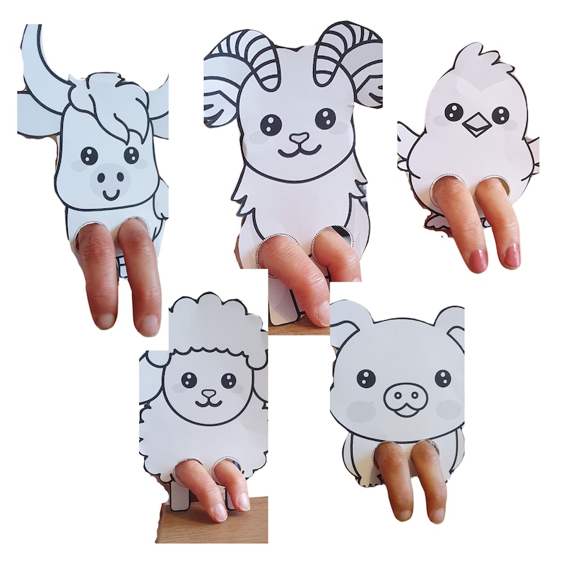 5 DIY Farm Animal Finger Puppet Card Colouring Crafts Kids PDF Toy ...
