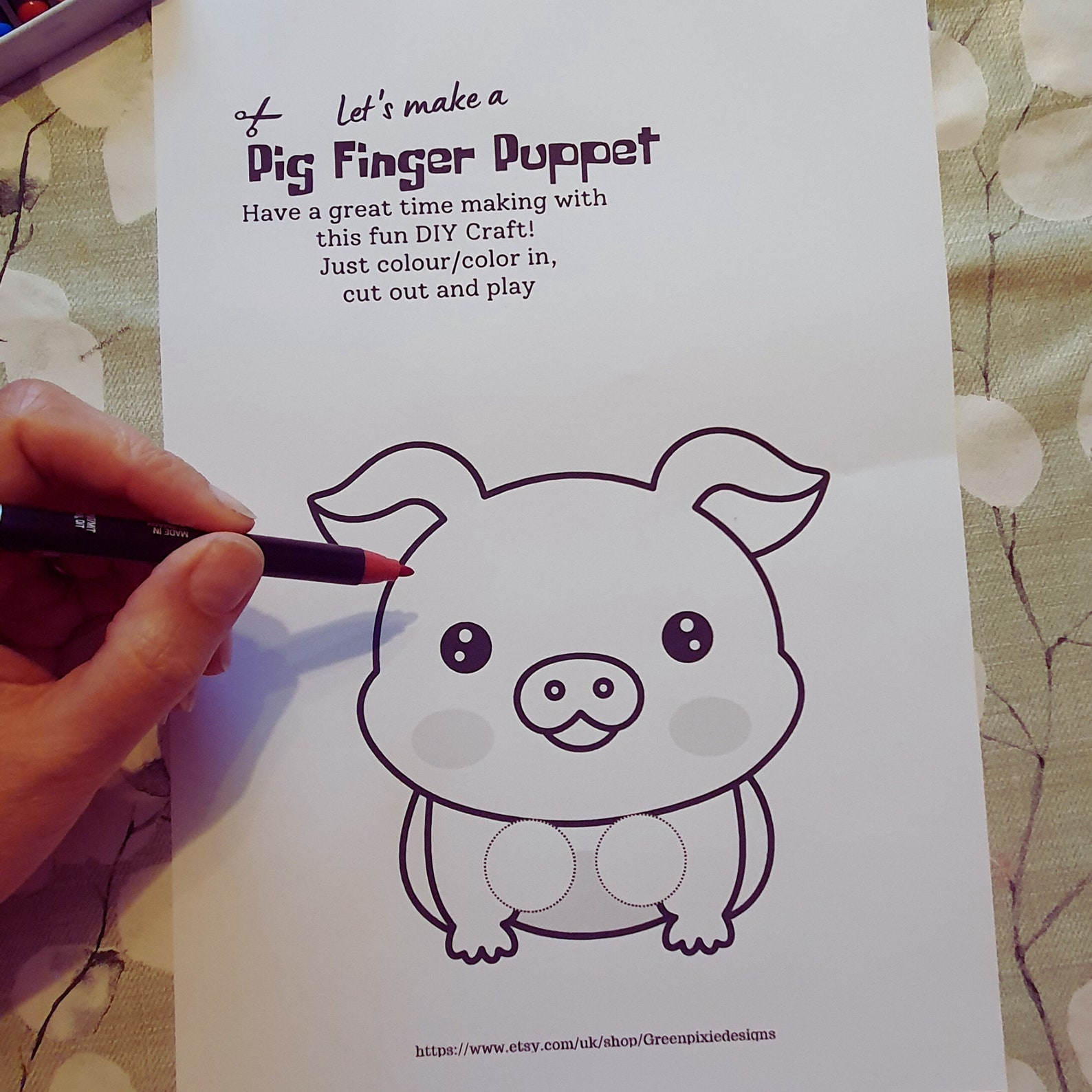 Pig Farm Finger Puppet Easy Paper Card Colouring Coloring Crafts ...