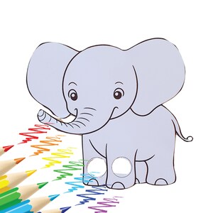 DIY Elephant Jungle Animals Finger Puppet Easy Card Colouring Crafts ...