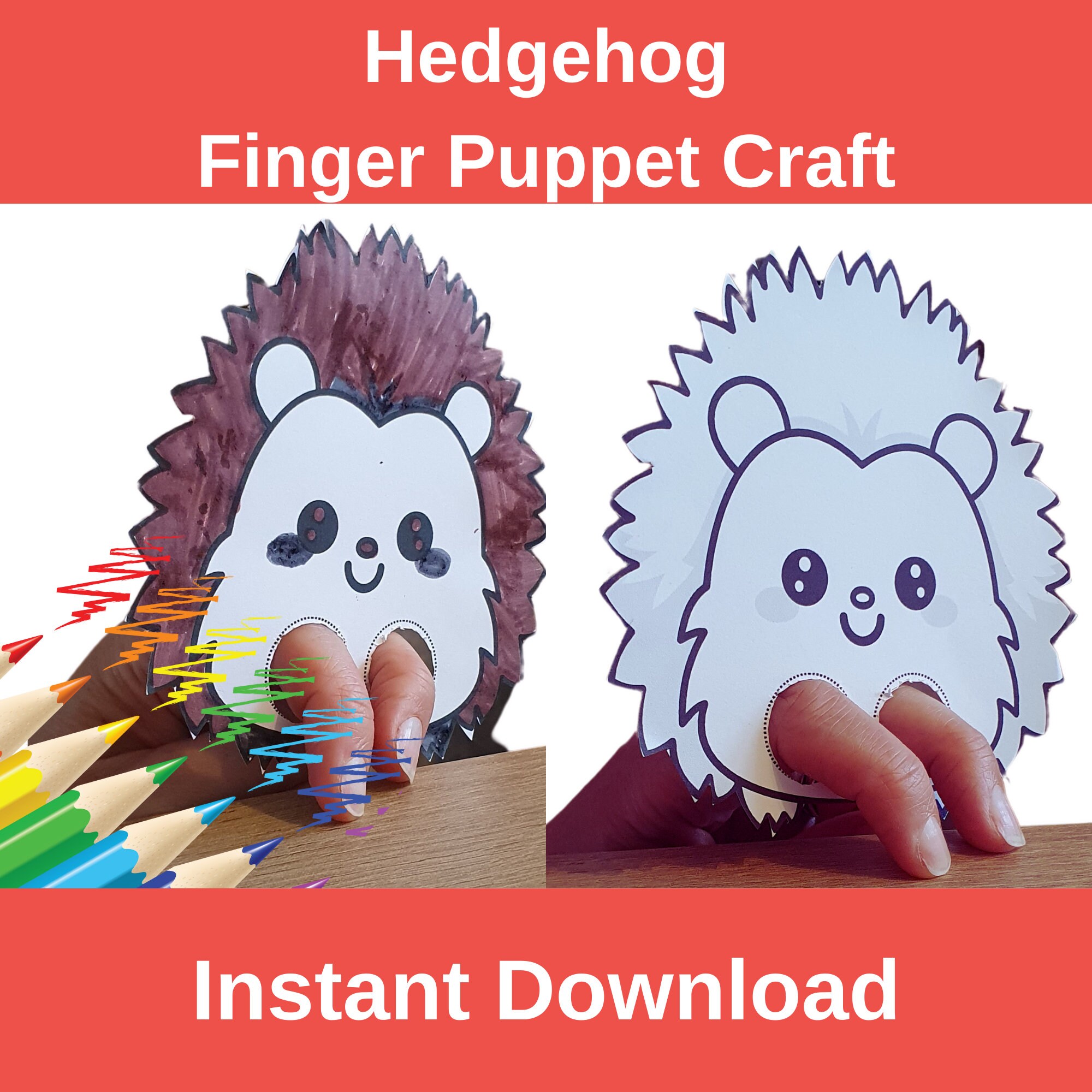 Hedgehog Finger Puppet Easy Paper Card Colouring Coloring Crafts ...