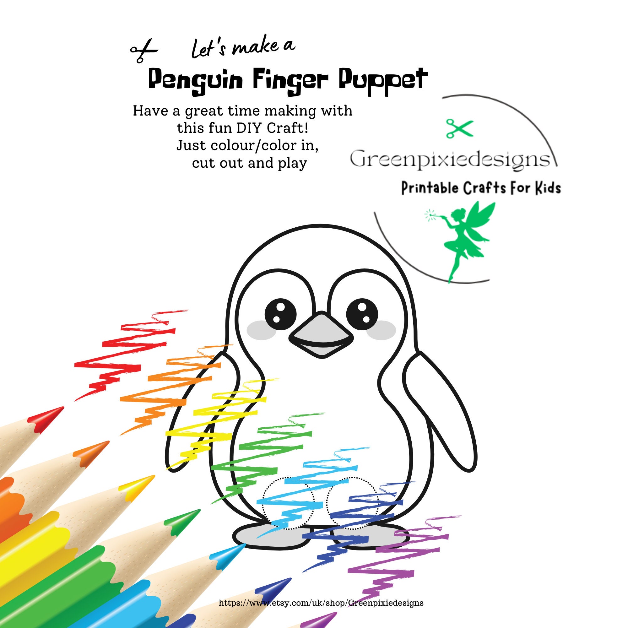 Penguin Finger Puppet Easy Paper Card Colouring Coloring Crafts ...