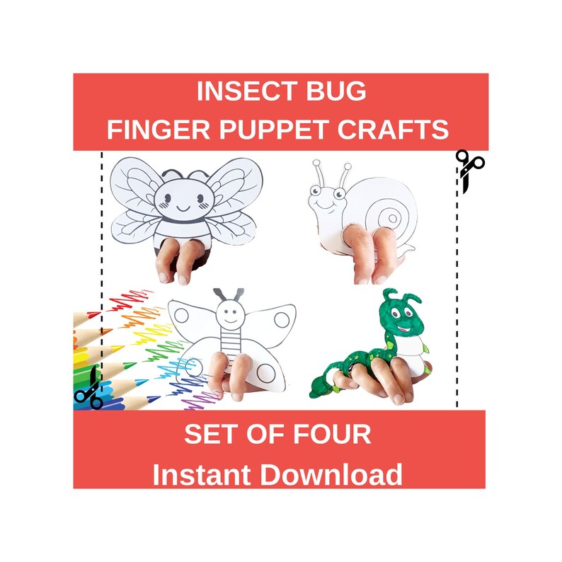 4 Insect Bug Animal Finger Puppet Set Easy Card Colouring Crafts ...