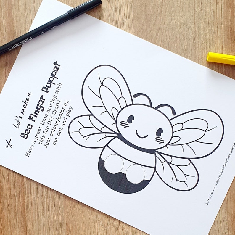 Bee Insect Finger Puppet Easy Paper Card Colouring Crafts Printable ...