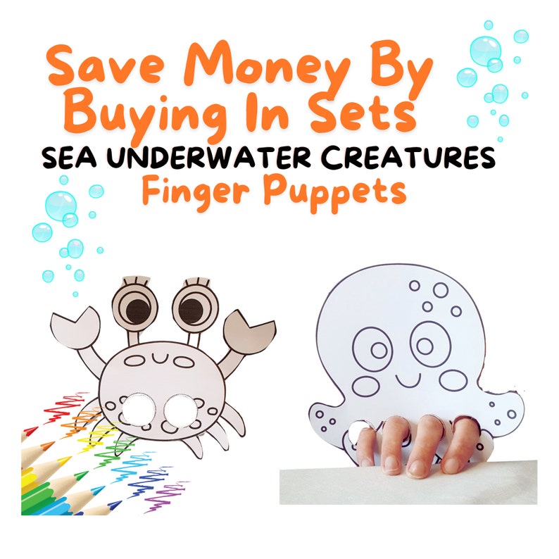 Sea Life Finger Puppet Set: Crab & Octopus Colouring Craft (PDF) - Etsy