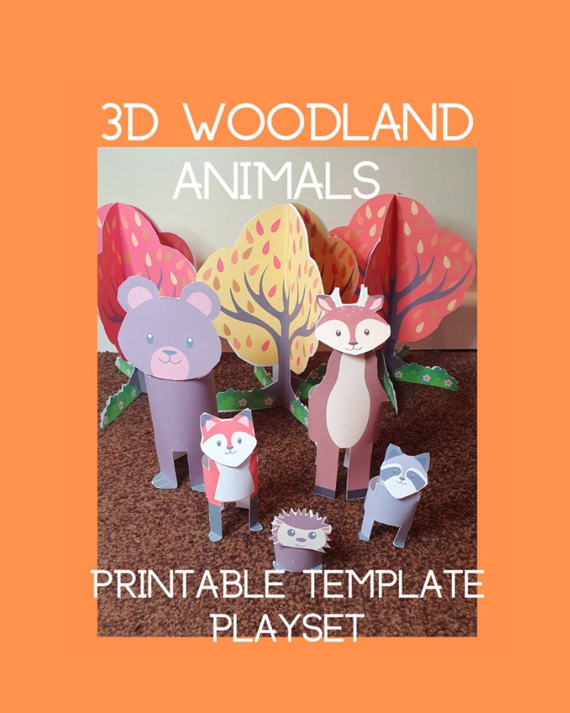 3D Woodland Animals Playset With Trees Printable Templates , Paper Card ...