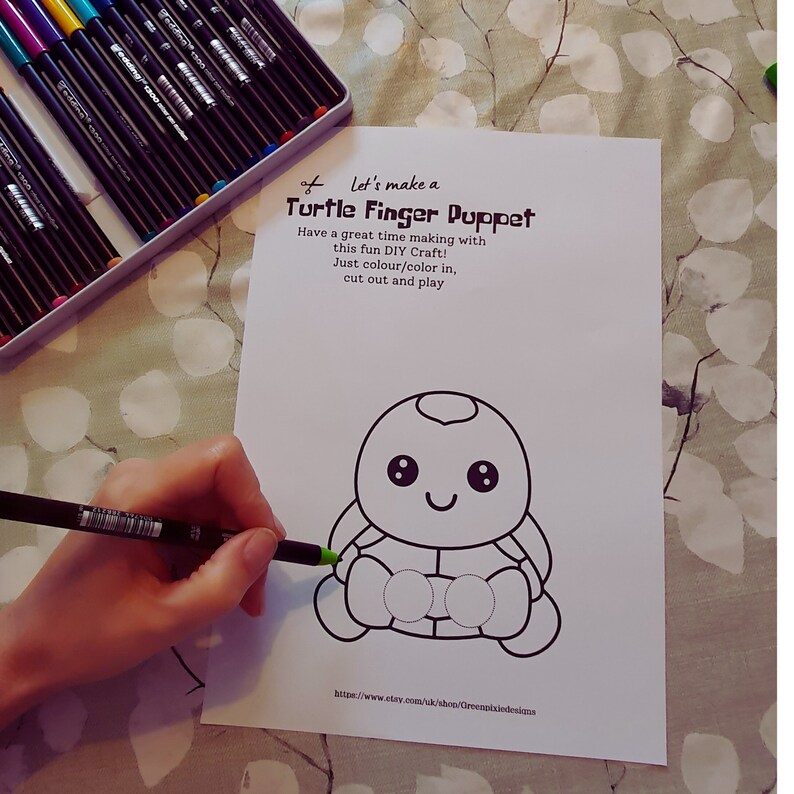 Turtle Finger Puppet Easy Paper Card Colouring Coloring Crafts ...
