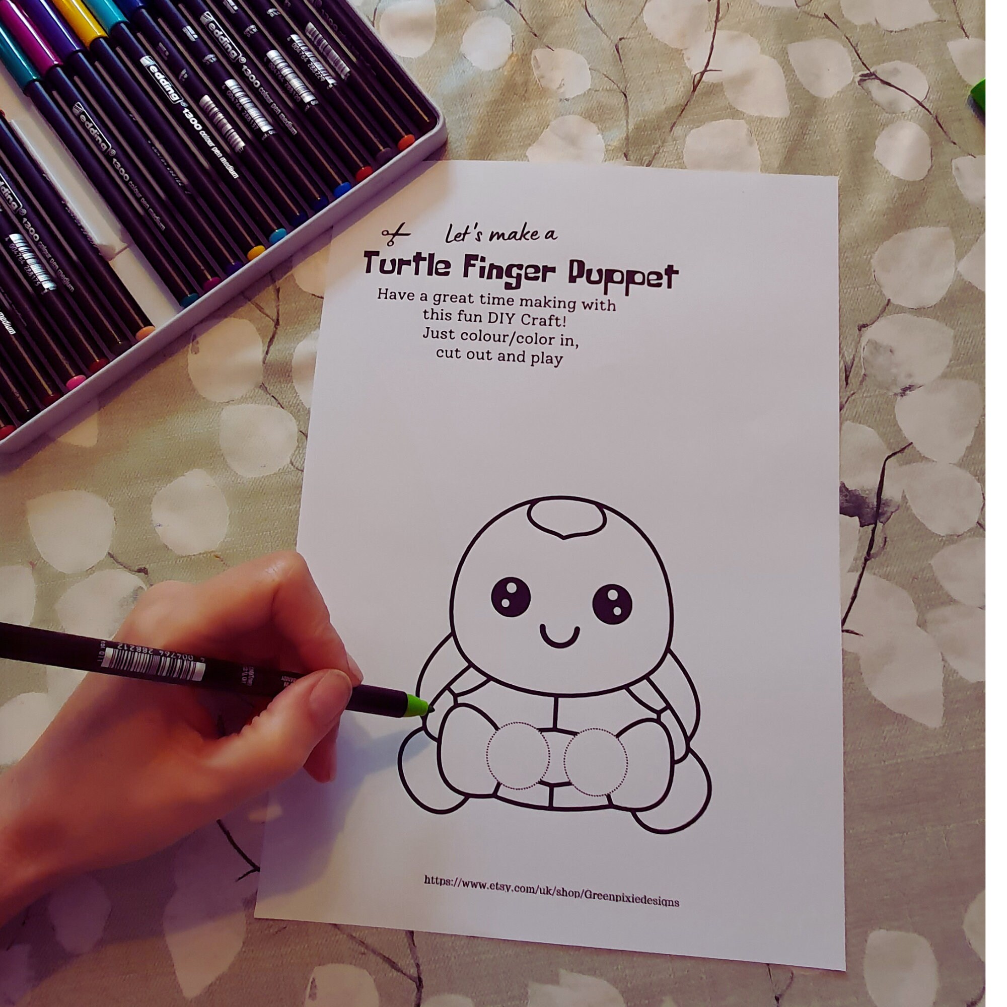 Turtle Finger Puppet Easy Paper Card Colouring Coloring Crafts ...