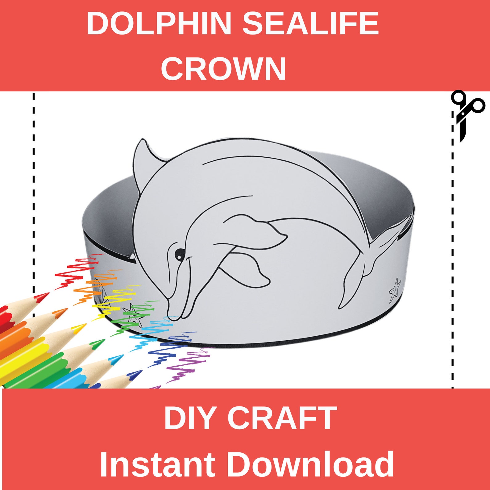 DIY Dolphin Crown: Printable Colouring Party Hat (PDF Download) - Etsy