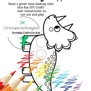 Dinosaur Finger Puppet Easy Paper Card Colouring Coloring Crafts ...