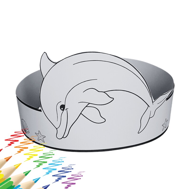 DIY Dolphin Crown: Printable Colouring Party Hat (PDF Download) - Etsy