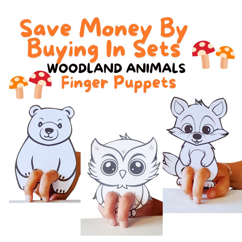 3 Woodland Forest Animal Finger Puppet Owl Bear Squirrel Easy Card ...