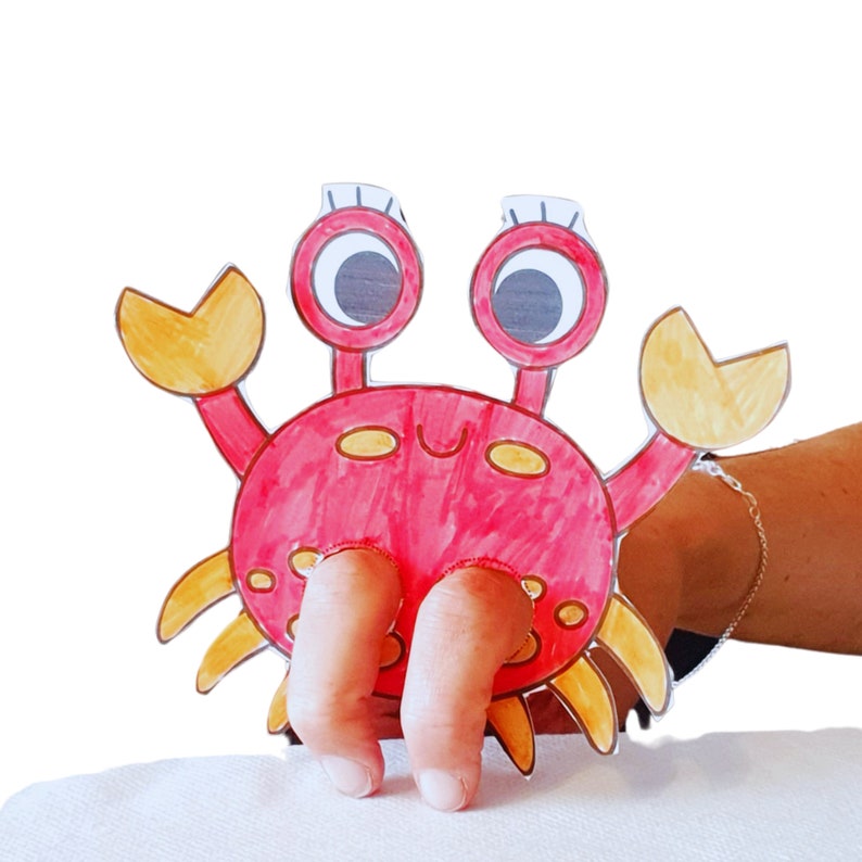 Sea Life Finger Puppet Set: Crab & Octopus Colouring Craft (PDF) - Etsy