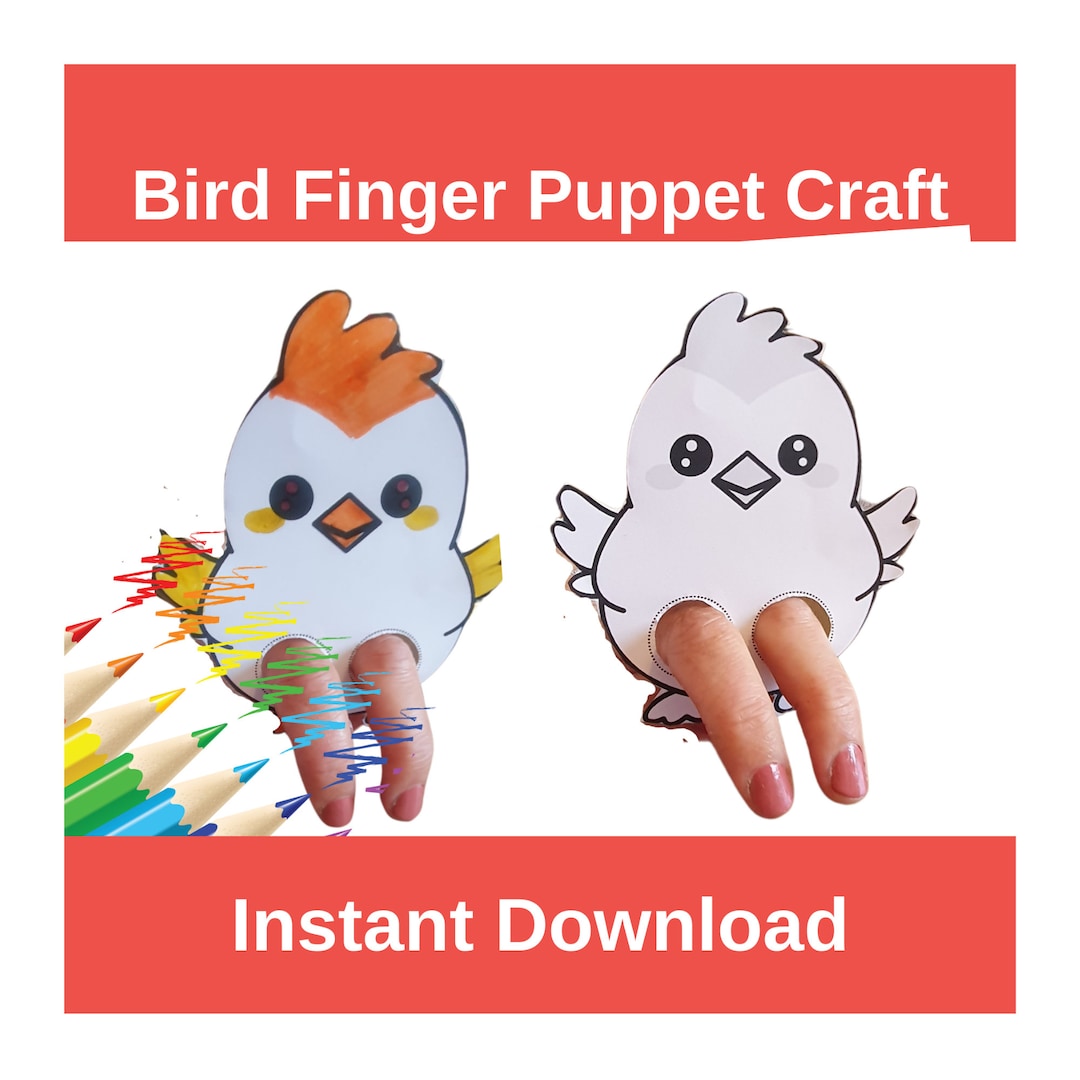 Bird Finger Puppet Paper Card Colouring Coloring Crafts Printable Kids ...