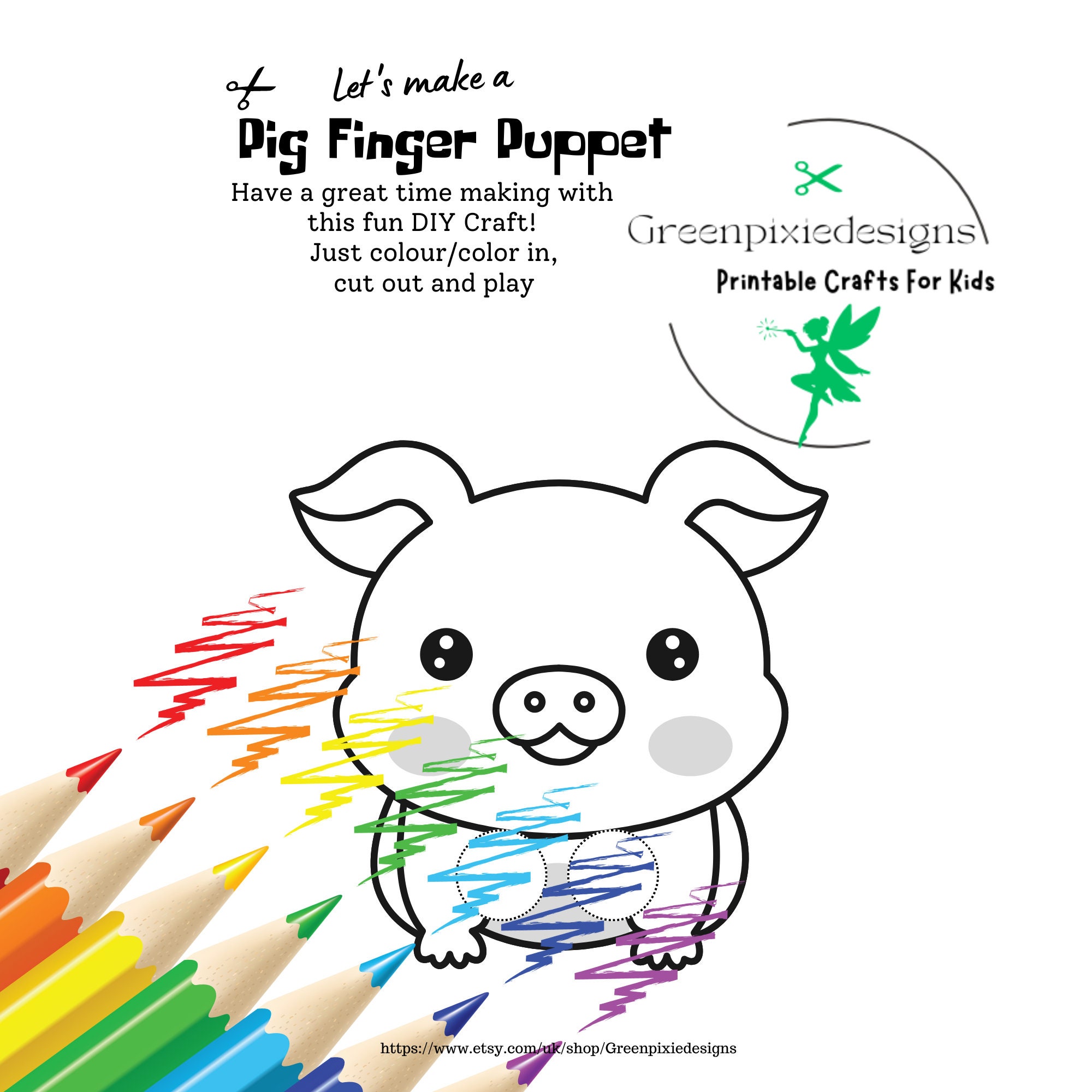 Pig Farm Finger Puppet Easy Paper Card Colouring Coloring Crafts ...