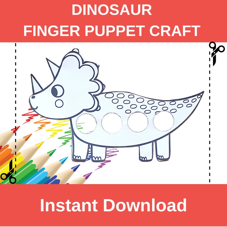 Dinosaur Finger Puppet Easy Paper Card Colouring Coloring Crafts ...