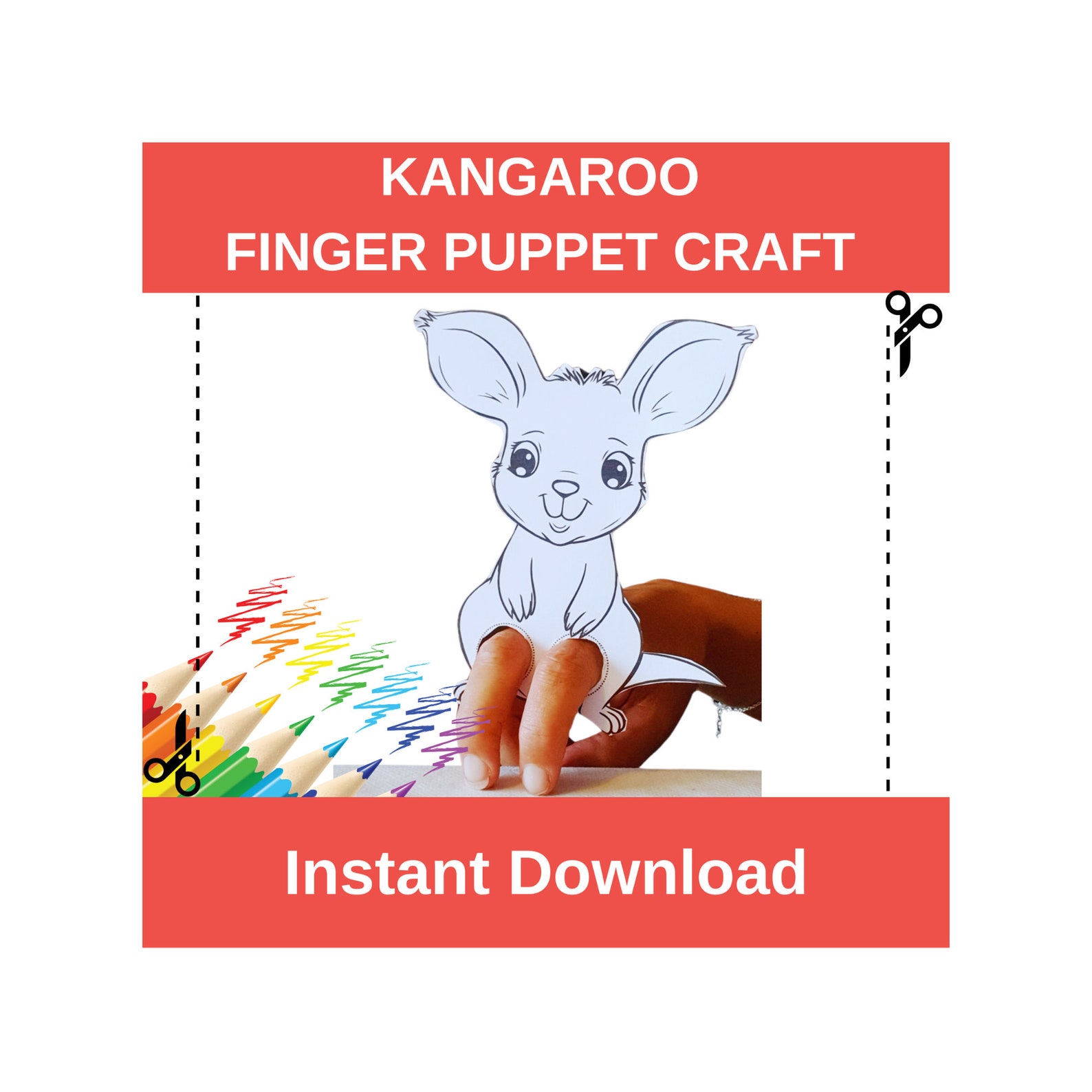 DIY Kangaroo Australia Animals Finger Puppet Easy Card Colouring Crafts ...