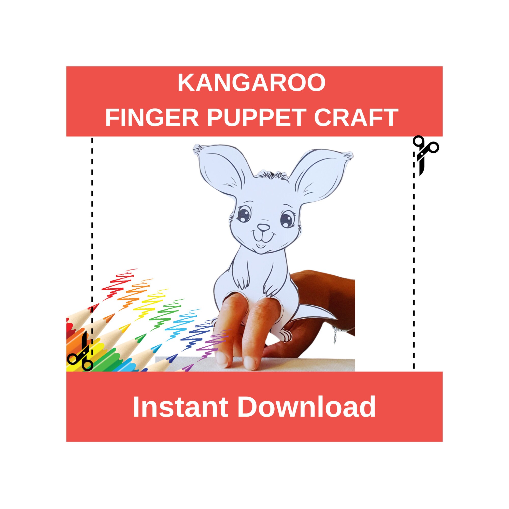 DIY Kangaroo Australia Animals Finger Puppet Easy Card Colouring Crafts ...
