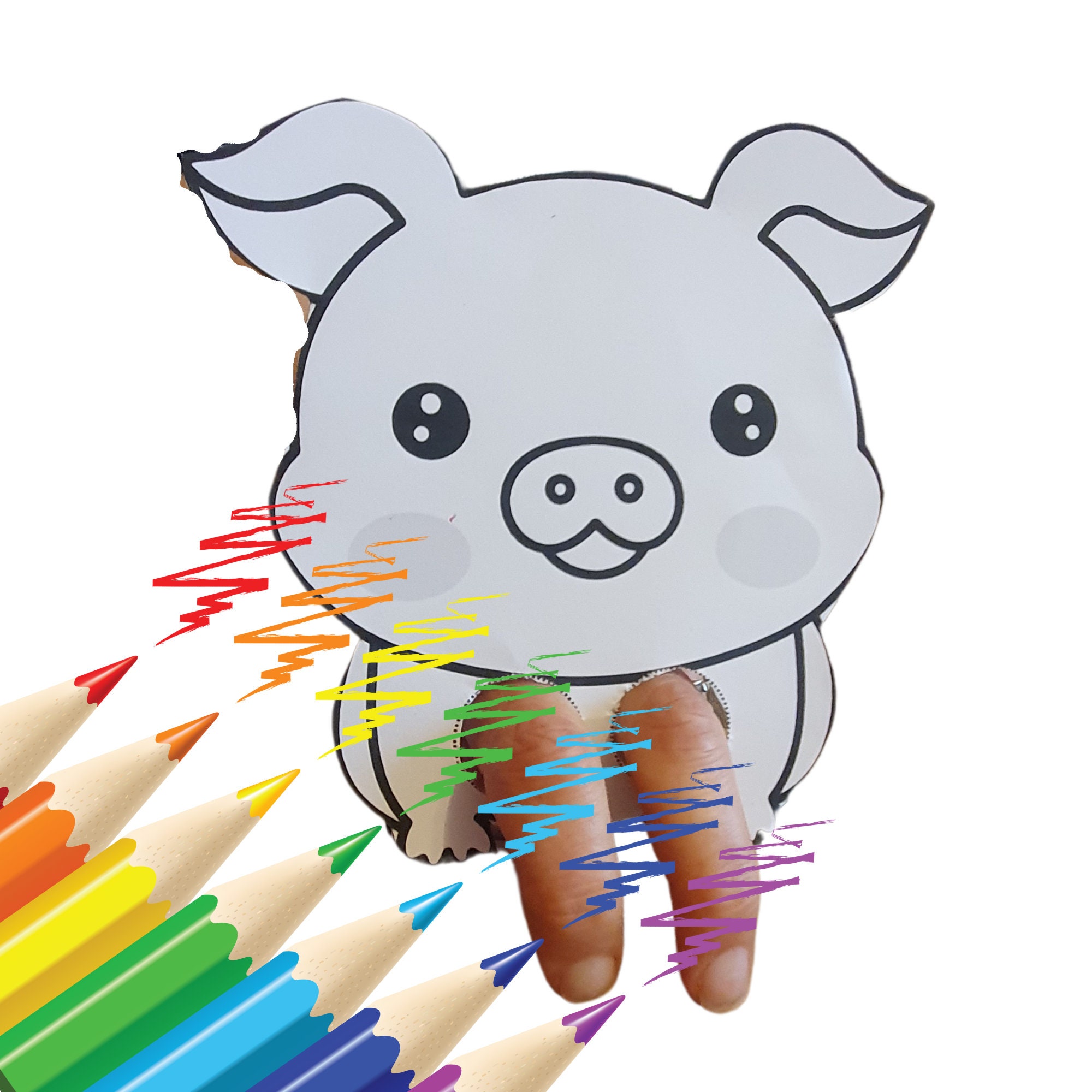 Pig Farm Finger Puppet Easy Paper Card Colouring Coloring Crafts ...