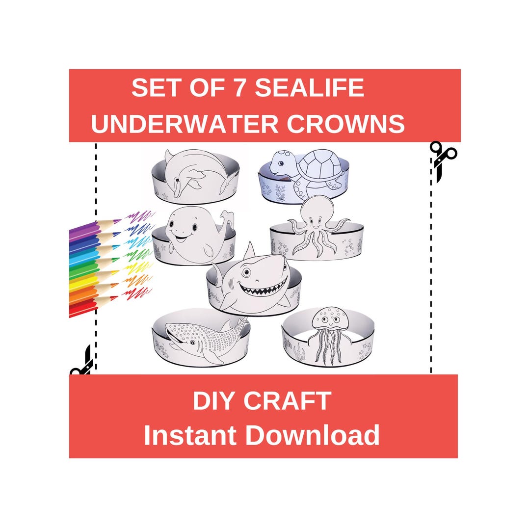 DIY Set of 7 Sealife Underwater Ocean Creatures Animals Crown Birthday ...