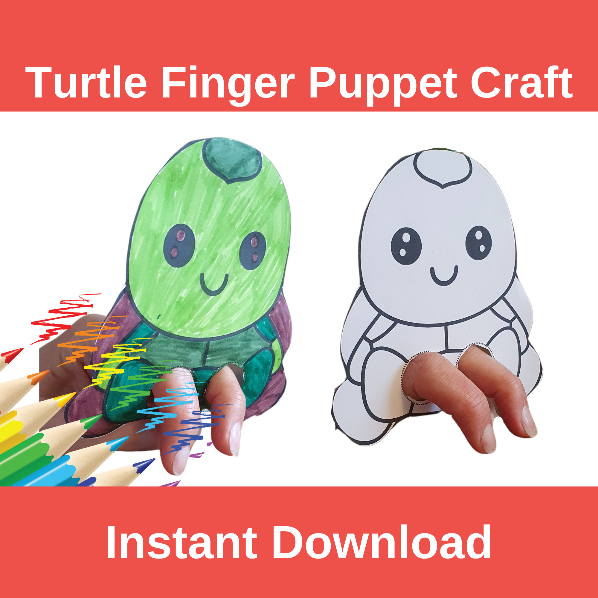 Turtle Finger Puppet Easy Paper Card Colouring Coloring Crafts ...