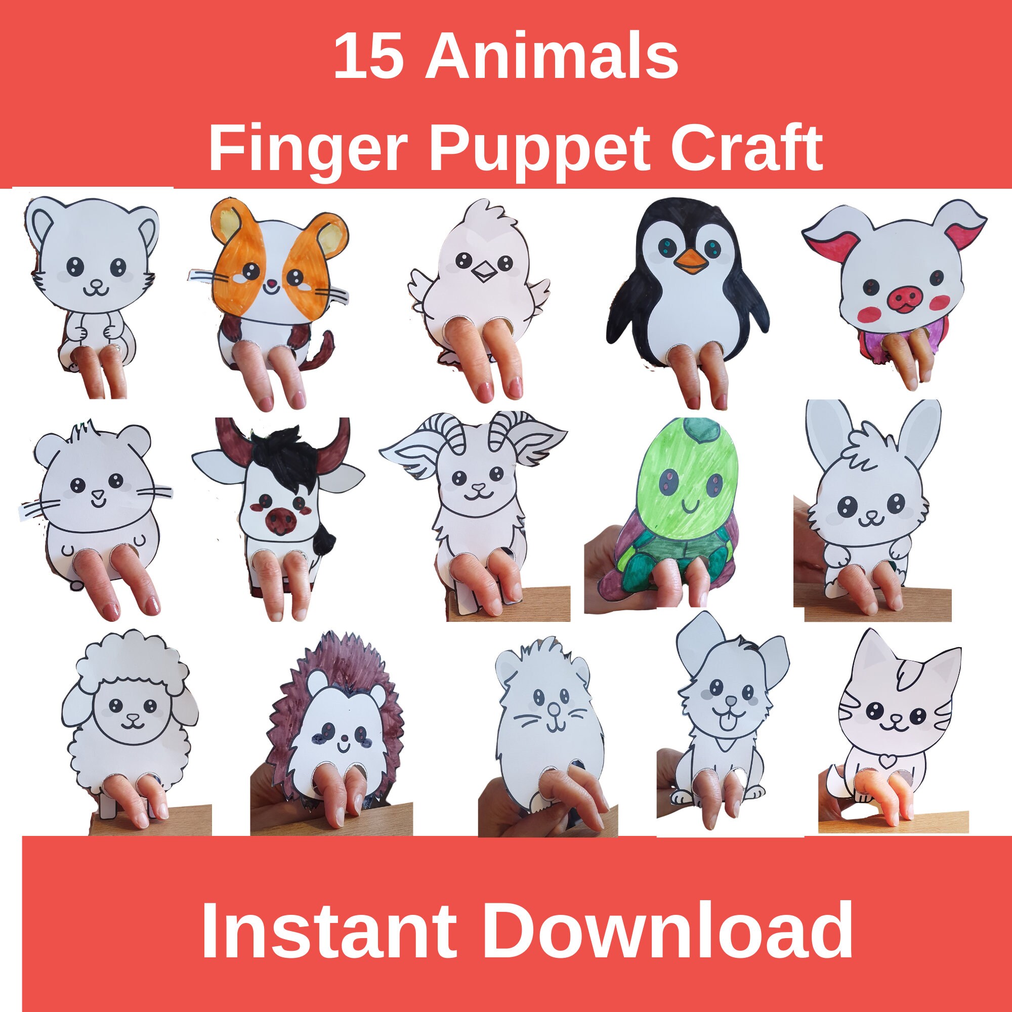15 DIY Animal Finger Puppet Easy Card Colouring Crafts Printable Kids ...