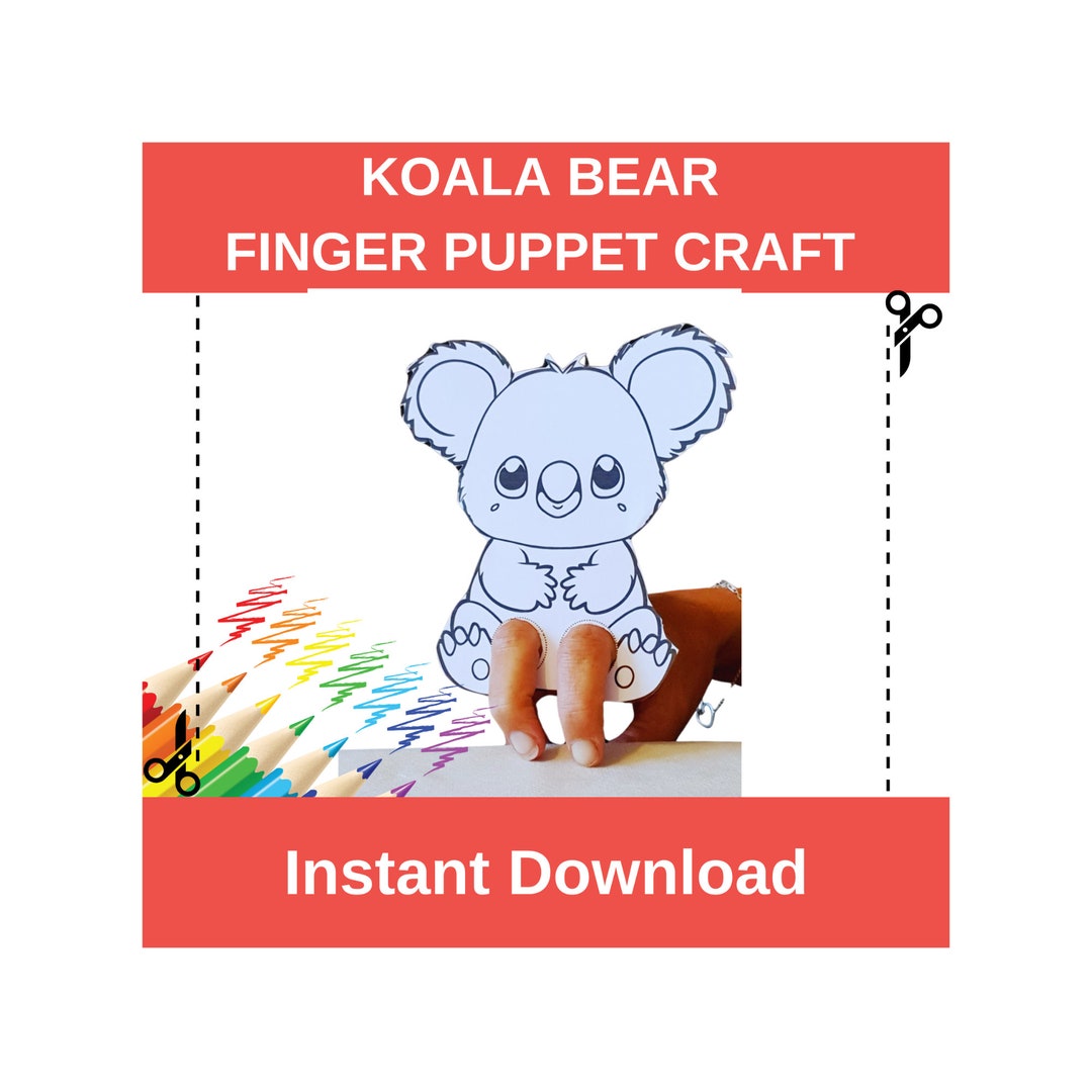 DIY Koala Bear Australia Animals Finger Puppet Easy Card Colouring ...