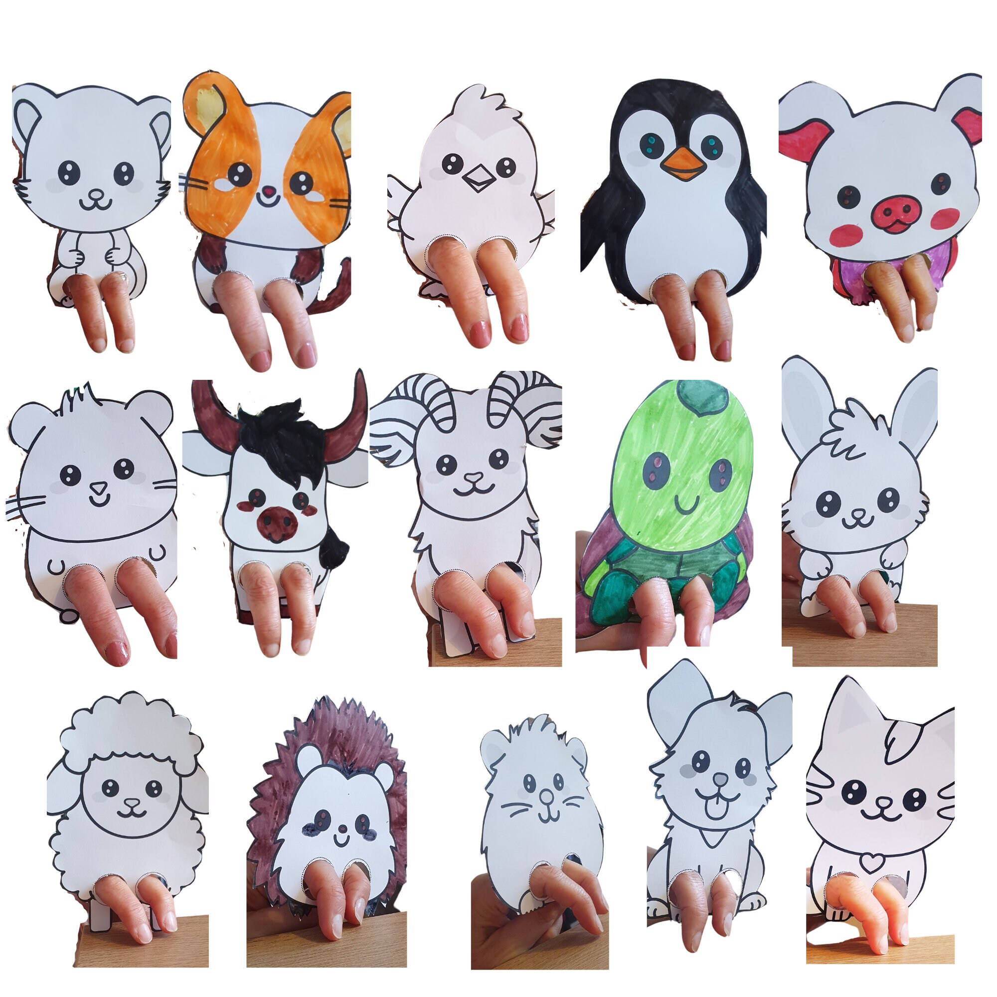 15 DIY Animal Finger Puppet Easy Card Colouring Crafts Printable Kids ...