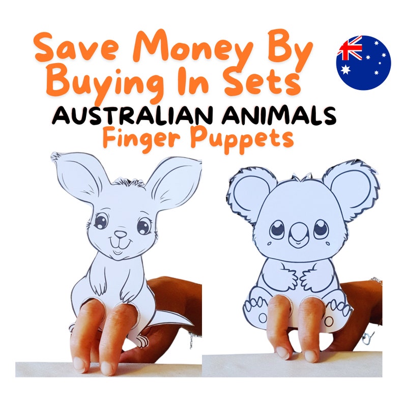 2 Australian Animals Finger Puppet Set Easy Card Colouring Crafts ...